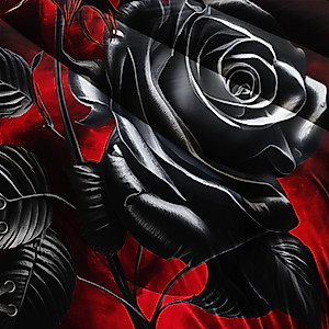 AILONEN Red Rose Comforter Set Full Size, 3D Red Floral Bedding Set,Red and Black Comforter Sets,Red Rose Duvet Set 3 Pieces, 1 Quilt and 2 Pillowcases