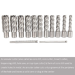Muzerdo 13pcs Weldon Shank 2" Cutting Depth and Diameter Annular Cutter Set for Magnetic Drill Press HSS Standard Kit Two Flat
