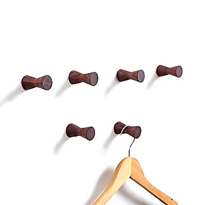 LONANGG 6pack Nordic Creativity Wall Hooks Beech Hook Decorative Hooks Wall Hook Coat Hangers Rack Hooks Solid Wood Hooks Towel Hook Ear Hook (Walnut 6hook)