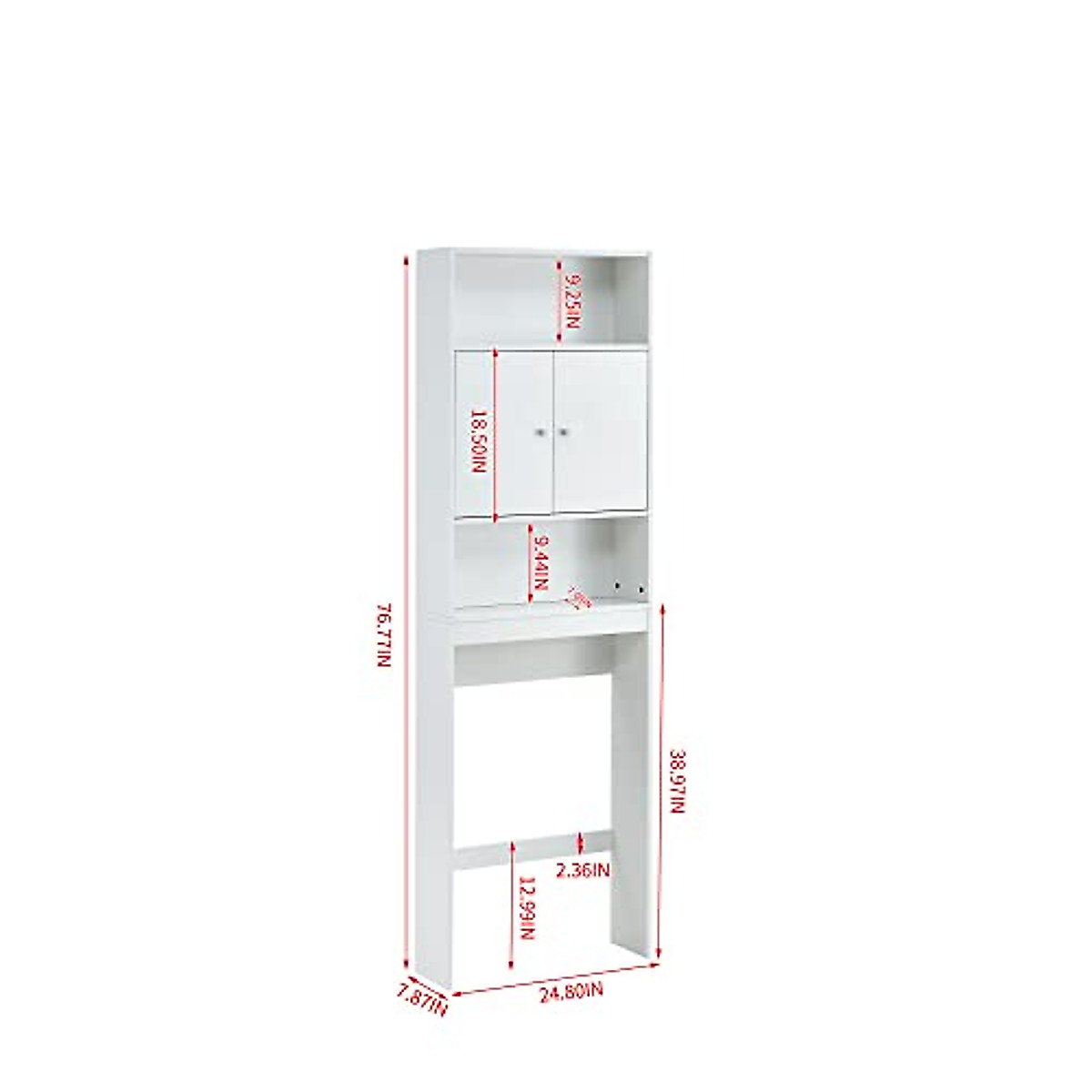 Fulocseny Over The Toilet Storage Cabinet,Over Toilet Bathroom Organizer with Sliding Door,Double Door Bathroom Organizer Toilet Cabinet,Freestanding Above Toilet Rack with Open Shelves (White)