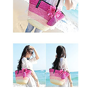 DAISHA Straw Bag Beach Bags for Women-Straw Large Beach Tote Bag-Summer Handwoven Shoulder Bags for Beach.,Red