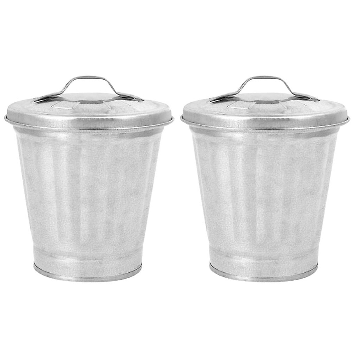 Zerodeko Outdoor 2Pcs Mini Trash Can, Small Galvanized Metal Garbage Can with Lid, Desktop Waste Bin Pencil Holder Cup Decorative Flower Pot Tabletop Decor for Home, Kitchen, Office, Mini