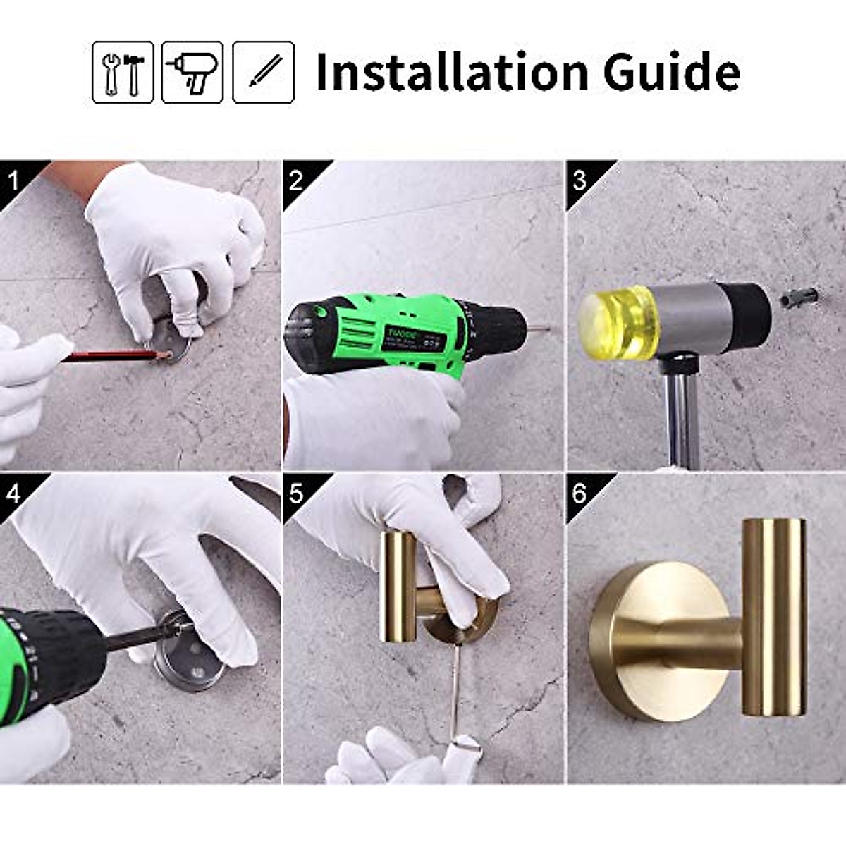 GERZWY SUS 304 Stainless Steel Bath Coat Hook Towel/Robe Clothes Hook for Bathroom Kitchen Modern Hotel Style Wall Mounted Brushed PVD Zirconium Gold 4 Pack