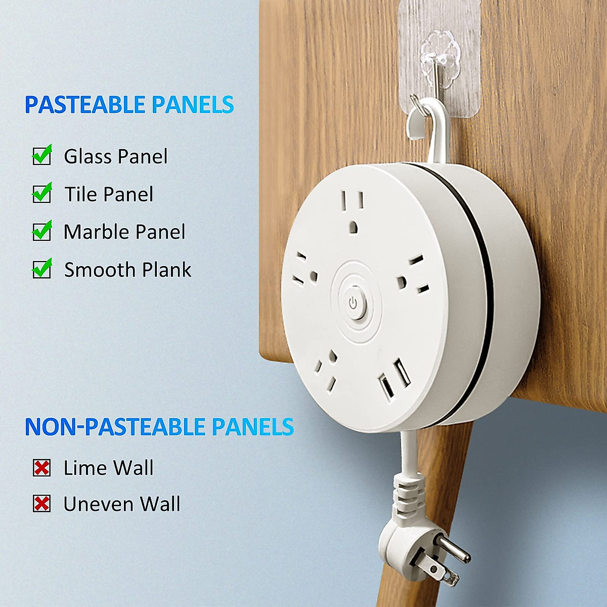 Happlee Retractable Surge Protector Power Strip 4 Widely Outlets 2 Fast Charging USB Ports (USB C USB A) PD 20W with Retractable Extension Cord, Wall Mount Travel Power Strip for Home Office Travel