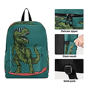 Lightweight School Backpack Skateboard Dinosaur Bookbag Schoolbag Casual Daypack for Travel with Bottle Side Pockets