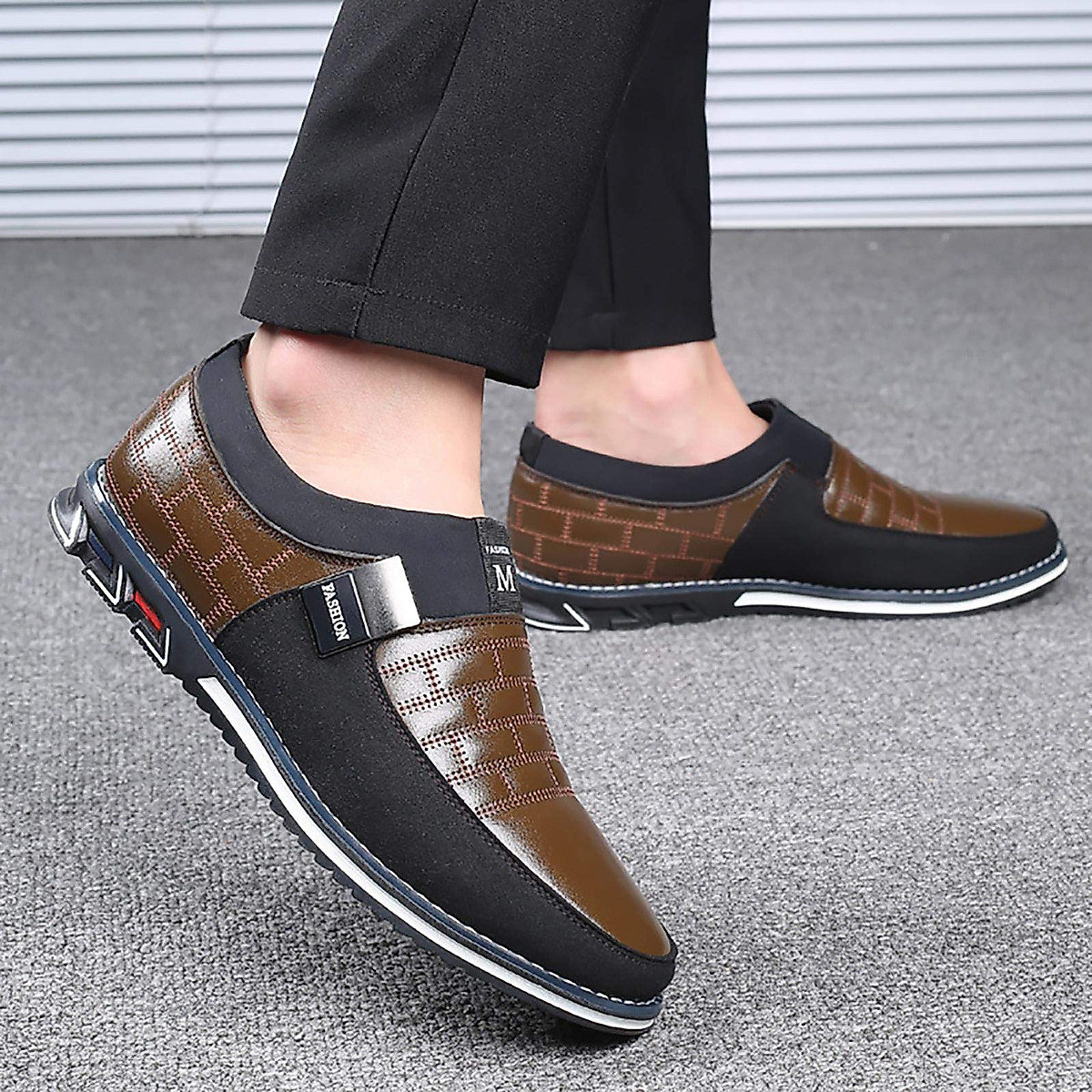 COSIDRAM Men Casual Shoes Sneakers Loafers Walking Shoes Lightweight Driving Business Office Slip on Brown 9.5