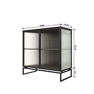 QEIUZON Modern Sideboard Buffet Cabinet, Glass Accent Storage Cabinet Kitchen Console Table TV Stand for Living Room, Dining Room, Bedroom (Black-2 Packs)