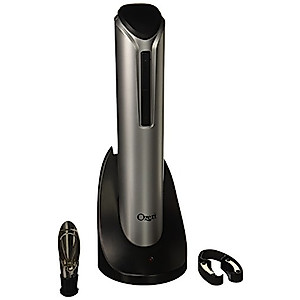 Ozeri Pro Electric Bottle Opener with Wine Pourer, Stopper, Foil Cutter, and Elegant Recharging Stand, Silver