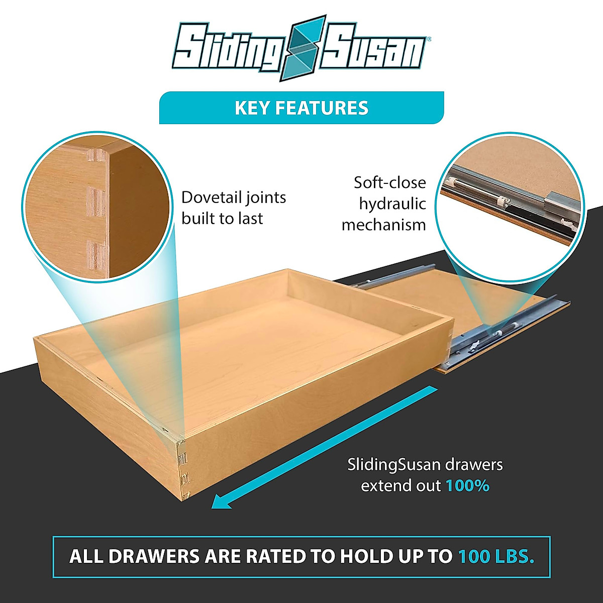 SlidingSusan Pull Out Cabinet Organizer - Fully Assembled Pull Out Drawers For Kitchen Cabinets - Dovetail and Soft Close Cabinet Pull Out Shelves - Fast and Easy D.I.Y. Installation - 12" W x 21" D