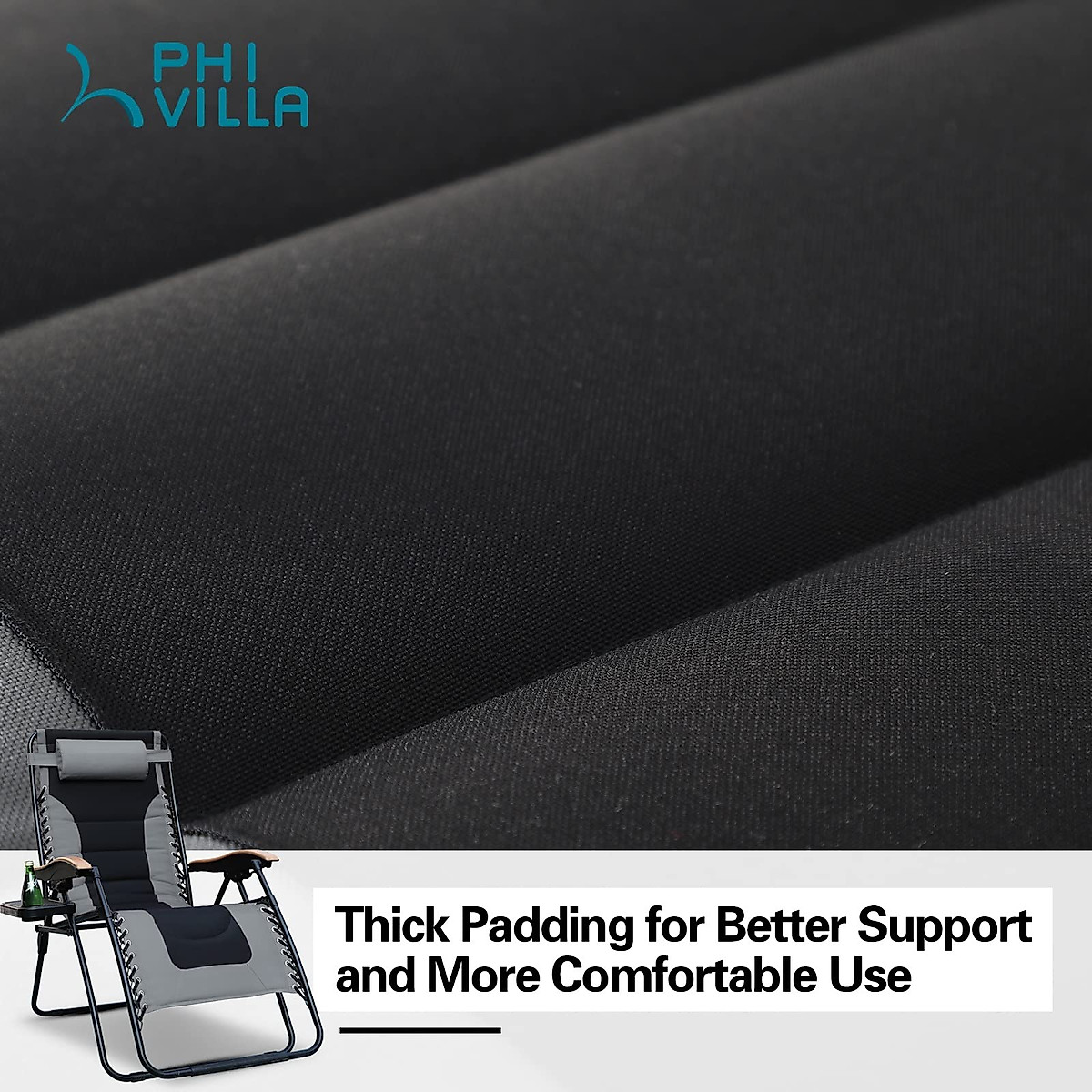 PHI VILLA XL Oversize Zero Gravity Chair Padded Recliner Oversize Lounge Chair with Free Cup Holder,Support 350 LBS (Grey)