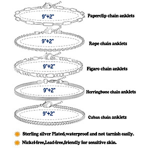 AOZEL Ankle Bracelets for Women, 925 Sterling Silver Plated Anklets Bracelet for Women Waterproof Cuban Link Chain Anklet Non Tarnish