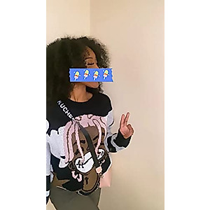 Cartoon Anime Knitted Sweater Men Winter Oversized Men's Rock Hip Hop Rap Pullover Women Jumper Ugly Sweater (Black,L,Large)