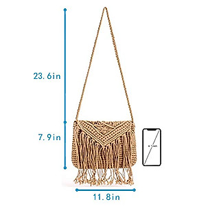 Meyaus Women Small Fringed Cotton Crochet Cross-body Bag Bohemian Shoulder Bag Purse