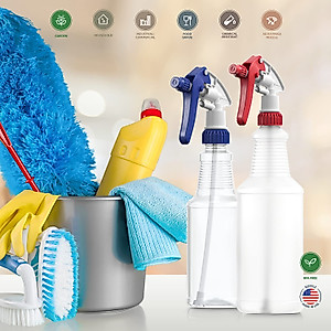 Bar5F Empty Plastic Spray Bottles 16 oz, BPA-Free Food Grade, Crystal Clear PETE1, Red/White M-Series Fully Adjustable Sprayer (Pack of 2)