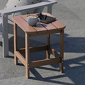 Flash Furniture Charlestown Tiered Commercial Poly Resin Adirondack Side Table - Natural Cedar - All-Weather - Indoor/Outdoor