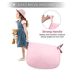 GAGAKU Stuffed Animal Bean Bag Cover Toy Storage, 24 Inches Kids Bean Bag Chair Cover ONLY Pink Unicorn Large Zipper Bean Bag for Organizing Kids Plush Toys Home Supplies (Cover Only)