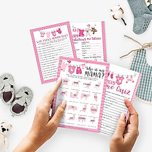 25 Pink Animal Matching, 25 Nursery Rhyme Game, 25 Who Knows Mommy Best, 25 Baby Prediction And Advice Cards - 4 Double Sided Cards, Baby Shower Party Supplies