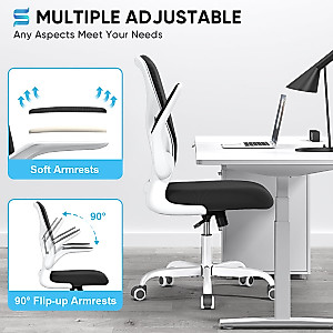 Sytas Ergonomic Desk Chair with Padded Flip up Arms and Supportive Lumbar Support, Breathable Mesh Home Office Chair with Comfortable Cushion for Home or Office(White)