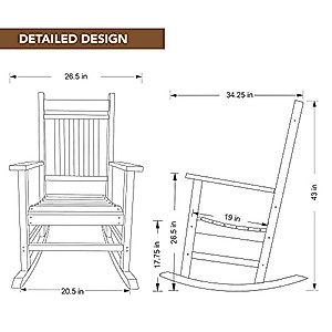 Shine Company 7632BR Berkshire Plastic Rocking Chair | Indoor/Outdoor Weatherproof Resin Porch Rocker – Brown