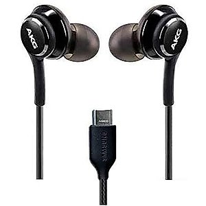 OEM Amazing 2021 Stereo Headphones for Samsung Galaxy S21 Ultra 5G Braided Cable - Designed by AKG - with Microphone (Black) USB-C Connector