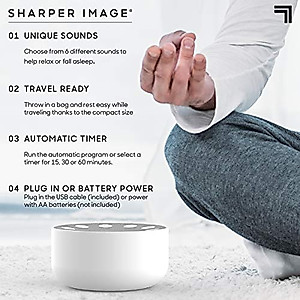 SHARPER IMAGE Sleep Therapy White Noise Machine, Soothing Nature Sounds for Baby Kid Adult, Portable Relaxation Wellness Meditation and Naps, Peaceful Rest Sleep Aid, Holiday Gift