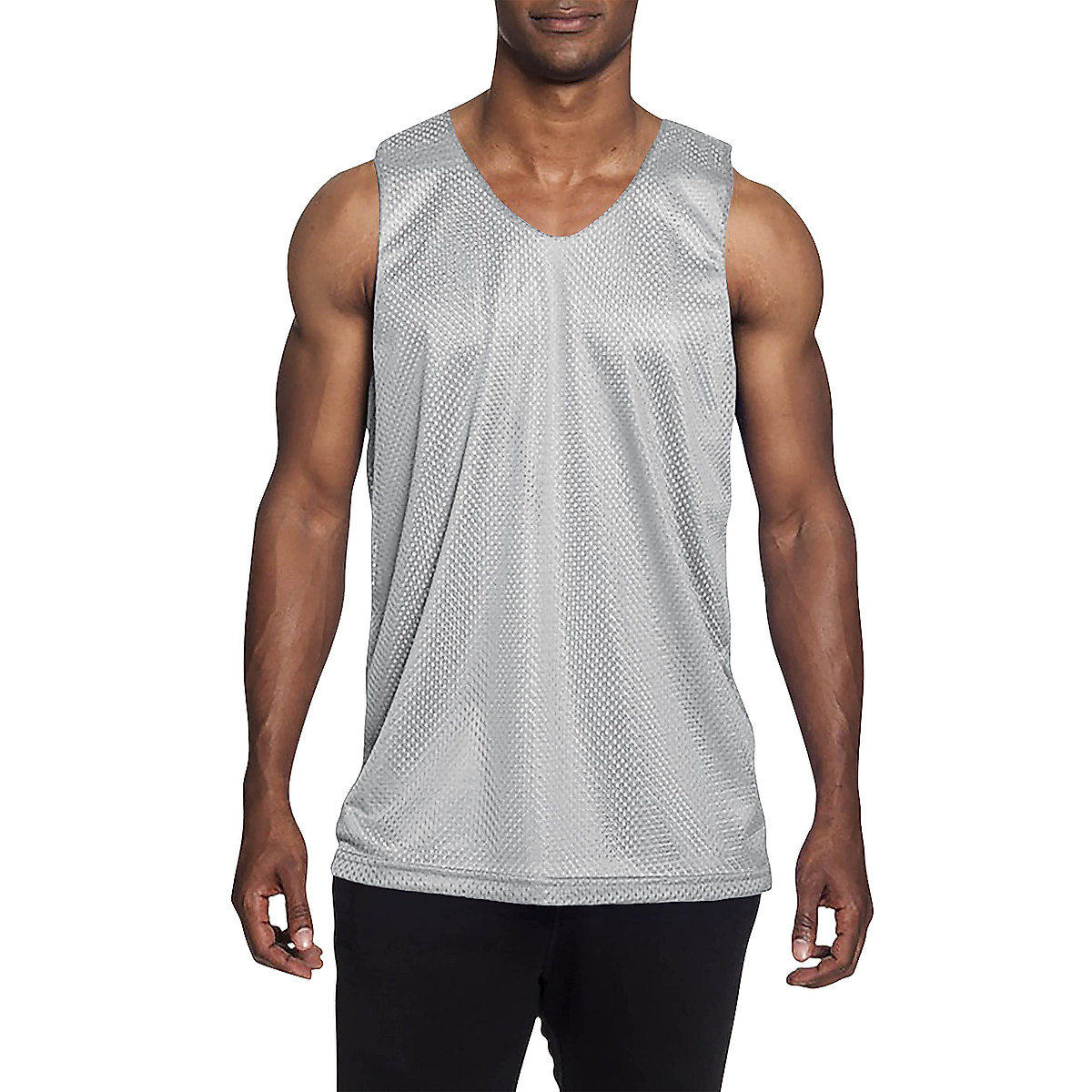 Mens Reversible Basketball Jersey Premium Moisture Wicking Mesh Tank Top (Large, 1ih05_Light Gray)