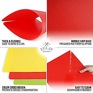 Zulay Extra Thick Flexible Cutting Board Mats for Kitchen - 100% Non Slip Textured Bottom Grip Prevents Slipping on Most Countertops - Color Coordinated Plastic Cutting Boards Set of 3 (Rectangular)