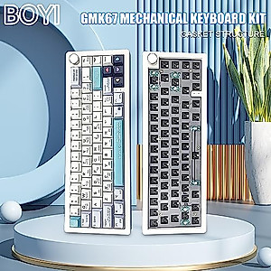 BOYI GMK67-65% Barebones Keyboard Kit,Hot Swap BT5.0/2.4G/Type-C Tri-Mode Wireless RGB Mechanical Keyboard PCB Mounting Kit with Silicone Pad,South-Facing LEDs Customized Keyboard Kit(White+Knob)