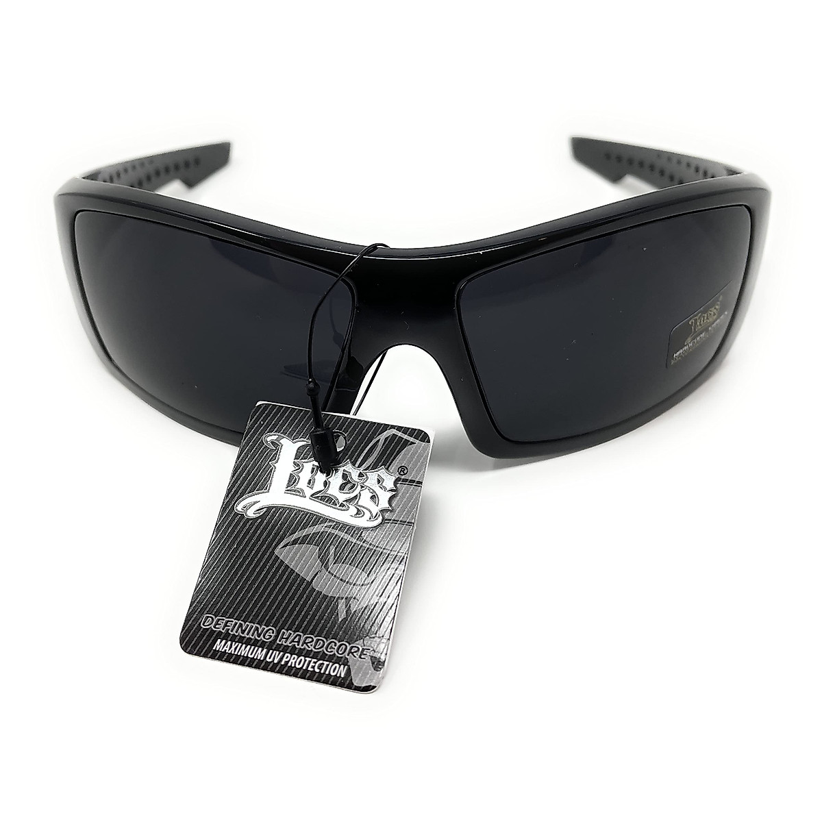 Locs Men's Rectangular Hardcore Black Wrap 63mm Sunglasses (Cursive Logo)