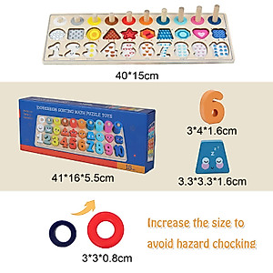 QZMTOY Wooden Montessori Toys for Kids, Toddler Number Puzzles Sorter Counting Shape Stacker Stacking Game Preschool Toys for Boy Girl Learning Education Math Blocks Chunky Puzzles Gift for Toddlers