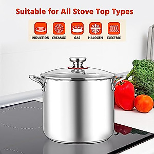 12-Quart Stock Pot, E-far 18/10 Stainless Steel Stockpot with Lid for Cooking Simmering Soup Stew, Heavy Duty Cookware Works w/Induction, Non-toxic & Corrosion Resistant, Dishwasher Safe