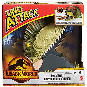 Mattel Games ​UNO Attack Jurassic World Domination Card Game for Kids & Family Night with Dinosaur Card Launcher, Lights & Sounds