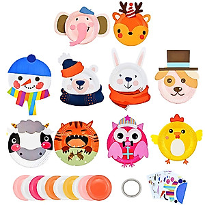 Originalidad 10 Pcs Paper Plate Art Kit for Kids DIY Craft Sticker Card Games Activity DIY 3D Animals Craft Art Toys Teaching Supplies Christmas Crafts for Toddler Boys Girls