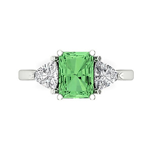 3.0 ct Emerald cut 3 stone Solitaire Green Simulated Diamond Designer Anniversary Bridal Engagement Ring 14k White Gold 6