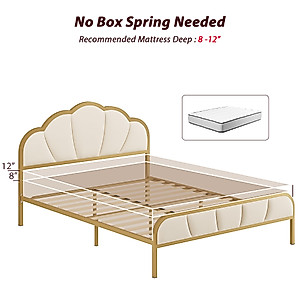 BOTLOG Queen Bed Frame, Upholstered Platform Bed Frame with Velvet Petal Headboard, Footboard, Strong Wooden Slats, No Box Spring Needed/Easy Assembly (Queen)
