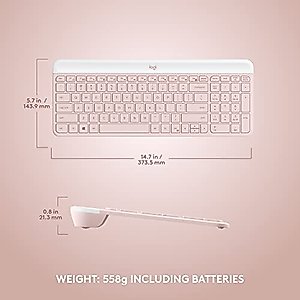 Logitech MK470 Slim Wireless Keyboard and Mouse Combo - Modern Compact Layout, Ultra Quiet, 2.4 GHz USB Receiver, Plug n' Play Connectivity, Compatible with Windows - Rose
