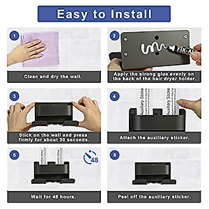 DAZUINIAO Hair Dryer Holder Wall Mounted Self Adhesive Blow Dryer Holder Rack with Plug Hook Aluminum Alloy Bathroom Hair Tool Organizer Compatible with Most Hair Dryers Gray