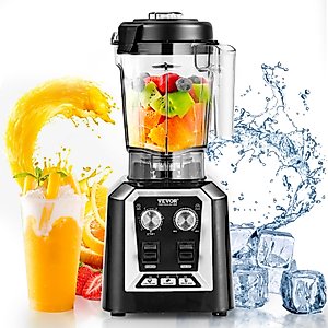 VEVOR Professional Blender, Commercial Countertop Blenders, 68 oz Jar Blender Combo, Stainless Steel 3 Functions Blender, for Frozen Drinks, Shakes, Smoothies, Peree, and Crush Ice, Black