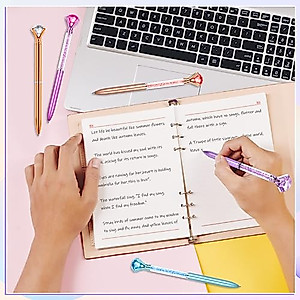 6 Pcs Diamond Pens with Crystal,Pens with Diamonds on Top, Diamond Pens Bulk including Black Ink Pen Refill, Diamond Top Pens for Office School Home