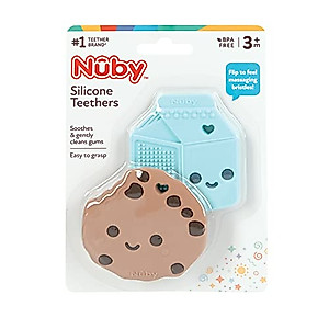 Nuby All Silicone Chocolate Chip Cookie & Milk Carton Teether – 2 Pack, 3+ Months