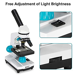 HSL Compound Monocular Microscope for Adults Students,40X-2000X Magnification,Microscopes for Beginners,Dual LED Illumination,Phone Adapter,B