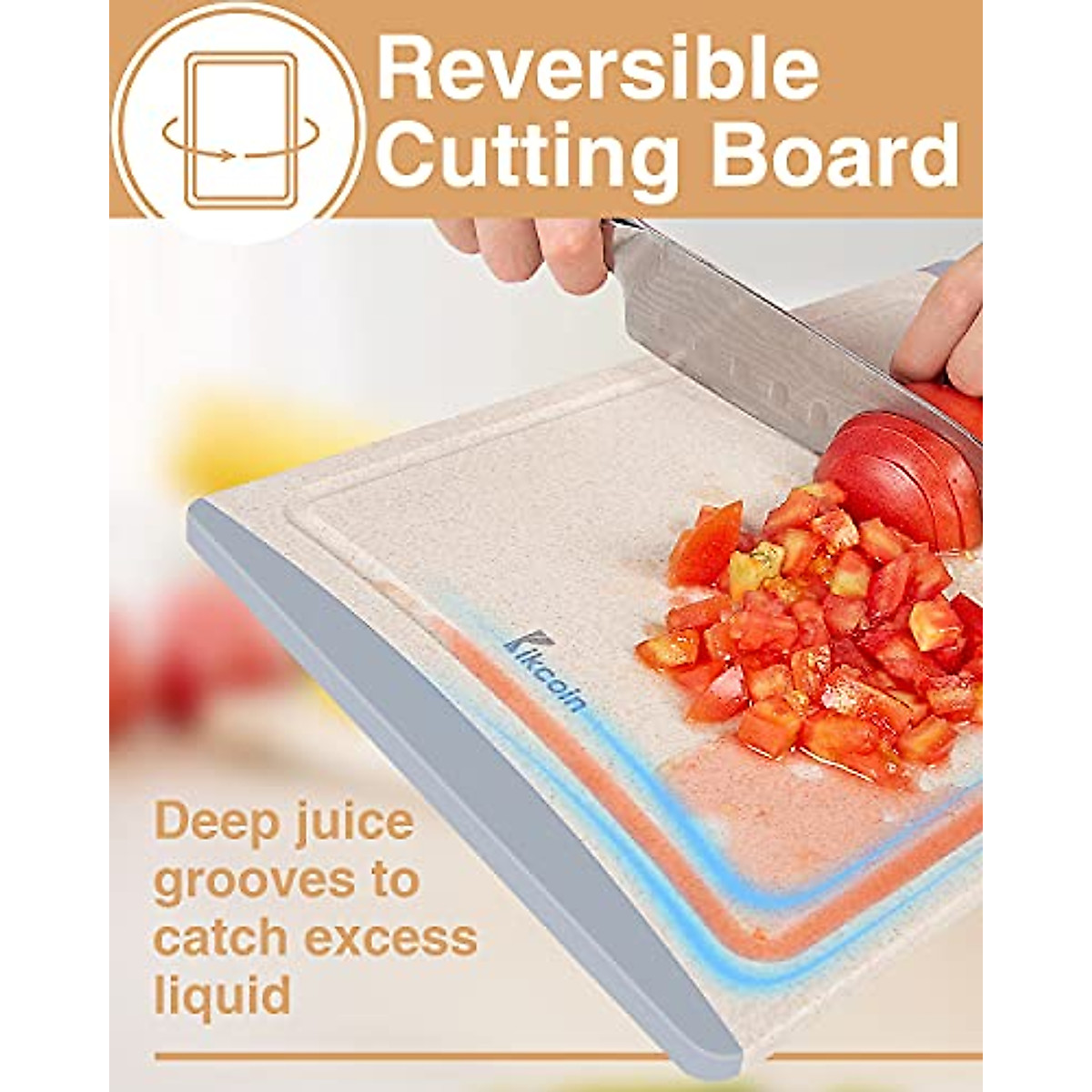 Kikcoin Extra Large Cutting Boards, Plastic Cutting Board for Kitchen Dishwasher Chopping Board Set of 3 with Juice Grooves, Easy Grip Handle