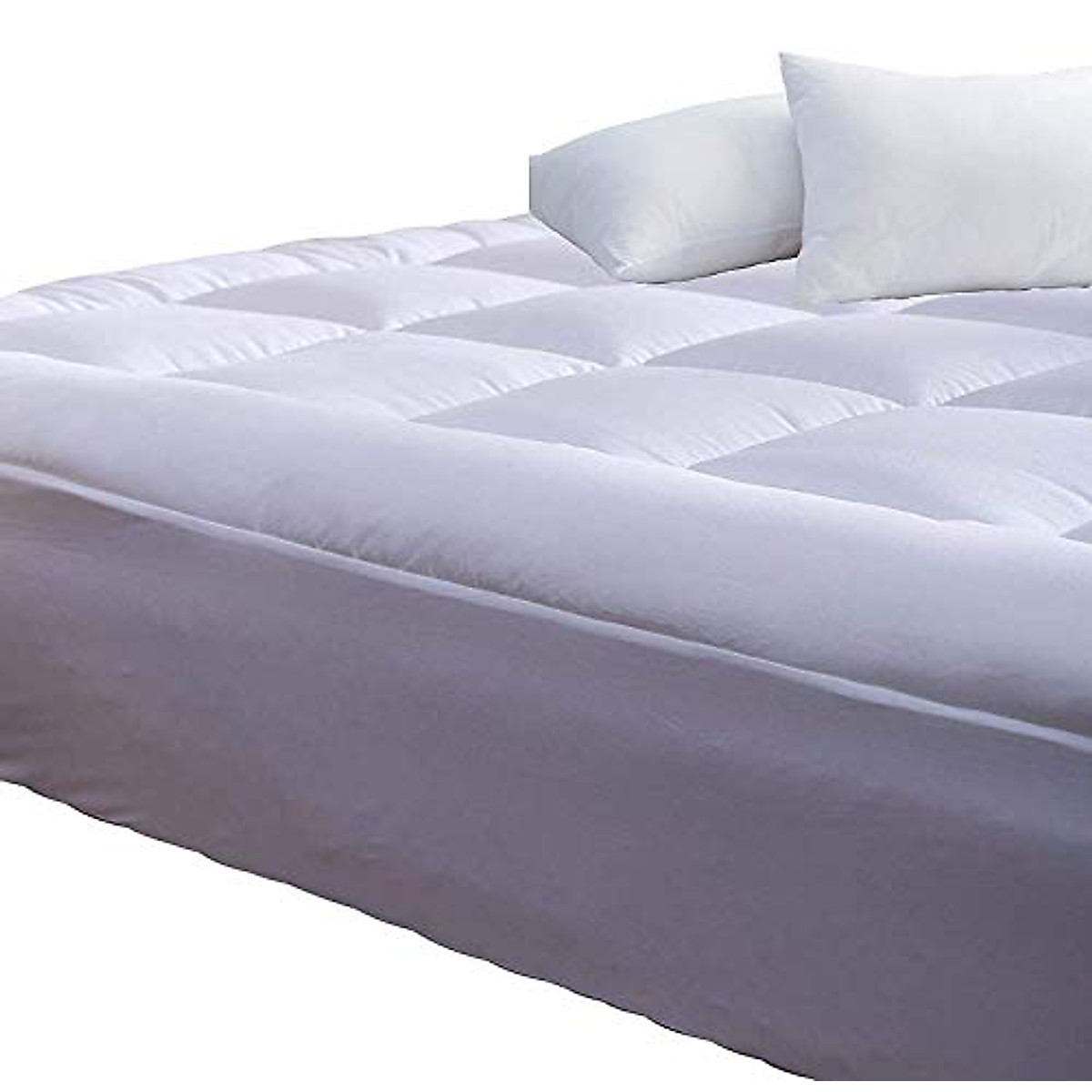 Mattress Topper Twin 39x75 Inches Quilted Plush Down Alternative Pillow Top Fitted Skirt Protector Mattress Pad Reviver Enhancer Deep Pocket Fits 20 Inches Soft White