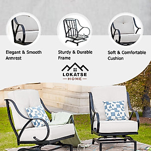 LOKATSE HOME 2 Piece Patio Outdoor Dining Chair Bistro Conversation Set Metal Frame Furniture with Cushion, Beige