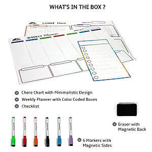 Magnetic Dry Erase Chore Chart for Multiple Kids and Monthly or Weekly Planner Calendar 17x12" Each, Blank Magnetic List, Chores Reward Chart, Good Behavior Chart, Kids Home Magnetic Chore Chart, Kids Multiple Kids, Schedule Board for Kids (Chore Chart an