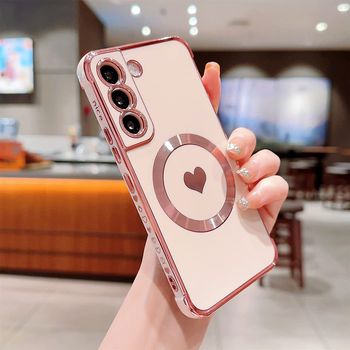 JFWEN Magnetic Phone Case for Samsung Galaxy S22 Plus Case Compatible with MagSafe Cute Love Heart Shockproof Full Camera Lens Protection Soft Back Cover for Galaxy S22 Plus 5G 6.6''-Pink