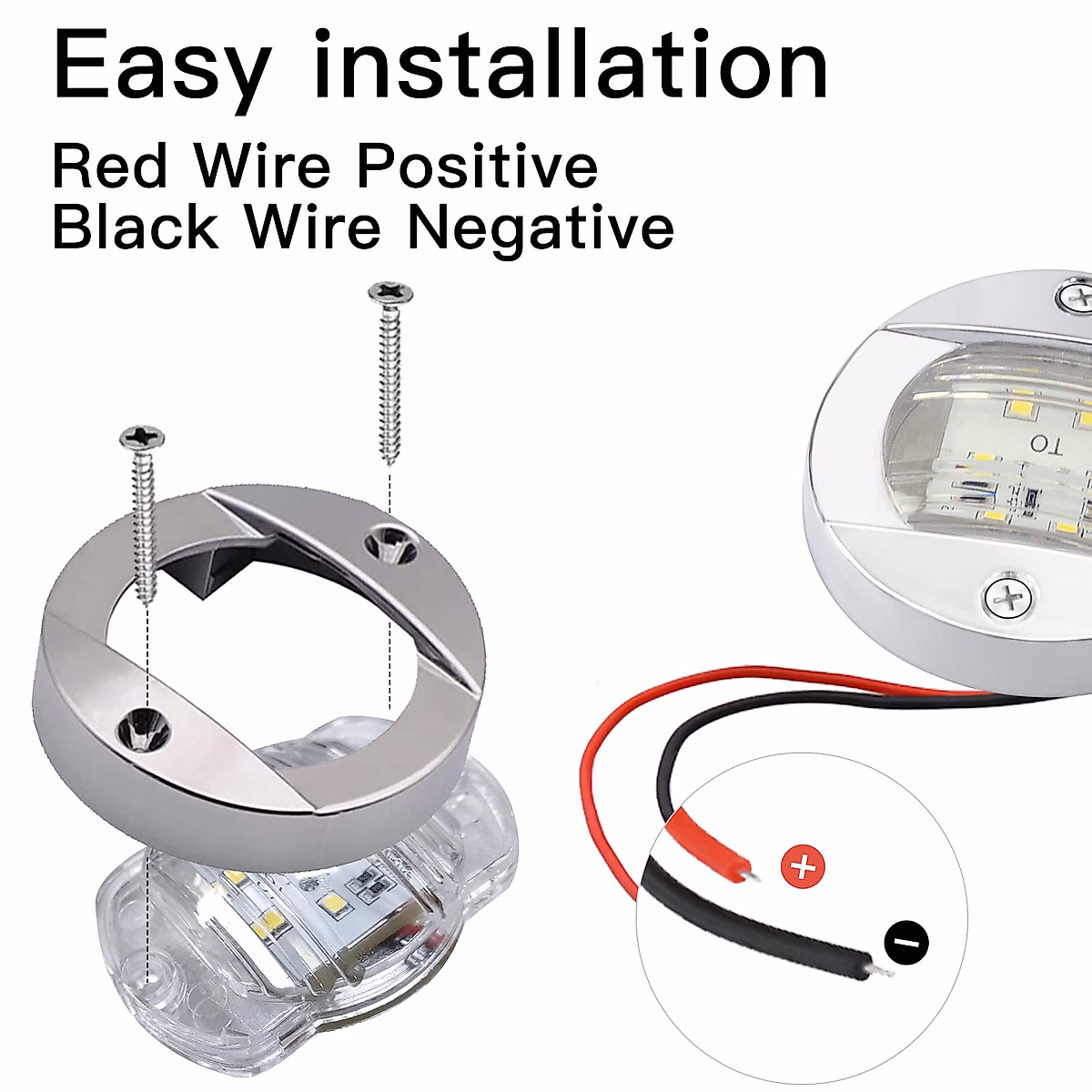 ALFU 8PCS White DC12V 6 LED Side Marker Light Navigation Lights Waterproof Marine Boat Yacht Round Transom Anchor Stern Lights Lamp Courtesy Light with Chrome Bezel