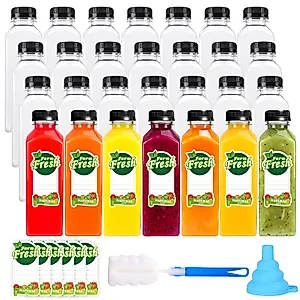 Moretoes 28pcs 16oz Empty Plastic Juicing Bottles, Juice Bottles with Black Tamper Evident Caps, Reusable Clear Bulk Drink Juice Containers with Lids for Juicing Milk Smoothie Tea and Other Beverages