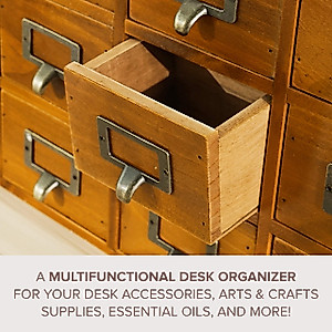 Card Catalog Desk Drawer Organizer - Wooden Storage Box with 16 Drawers - Home Office Desk Organizer Curio Cabinet - Rustic Drawers Dressers for Countertop- Apothecary Cabinet Tea Coffee Pod Storage