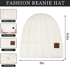 Womens Winter Warm Knit Beanie Hat Touchscreen Gloves Long Neck Scarf Set with Fleece Lined Skull Caps Gifts for Women Men White